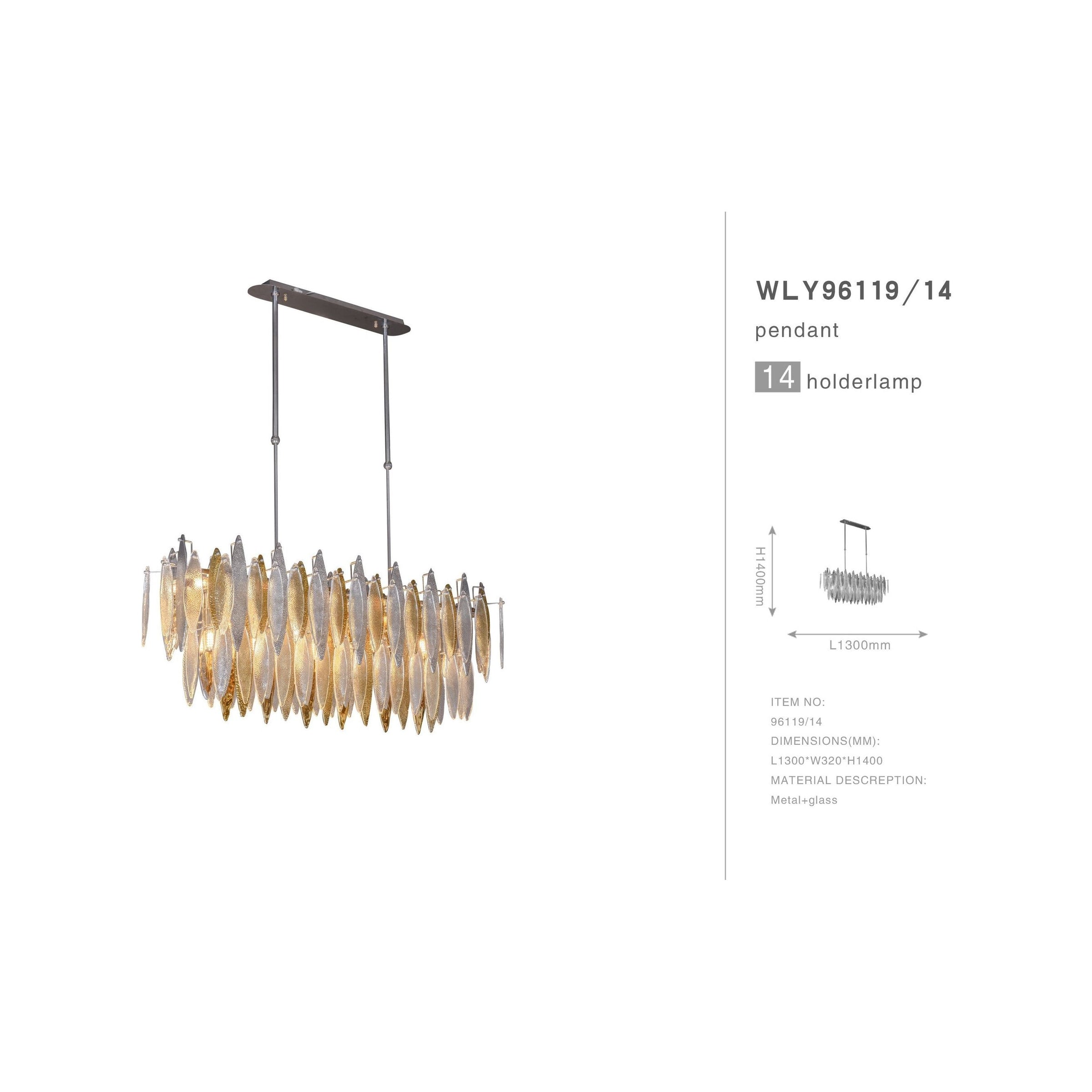 Alba 2-Tier Linear Oval Glass Chandelier
