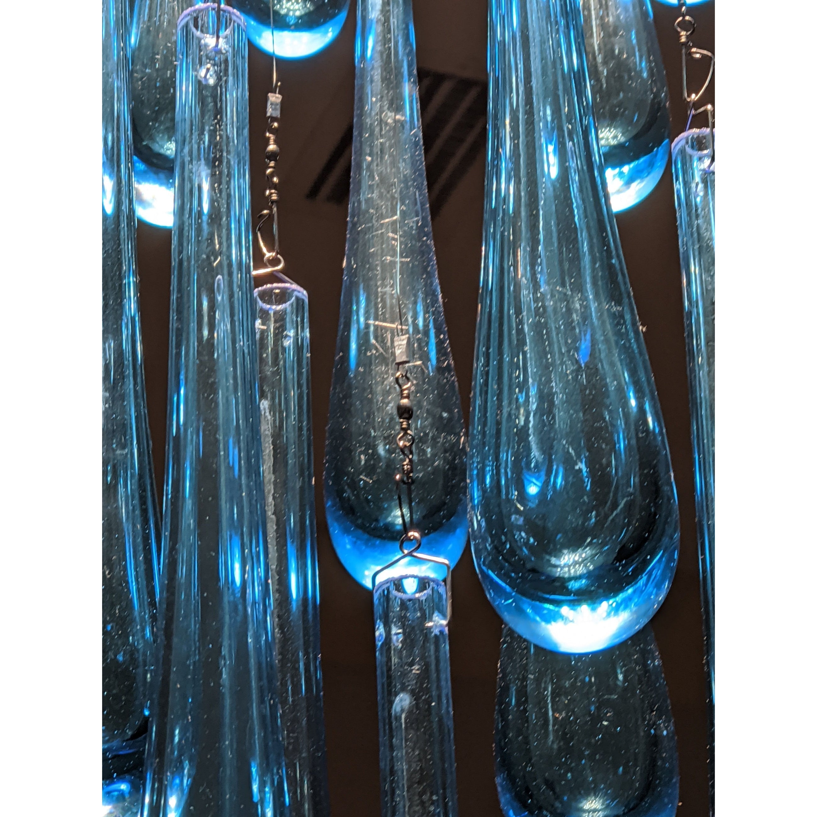 Blue Rainfall Linear Murano Glass Chandelier