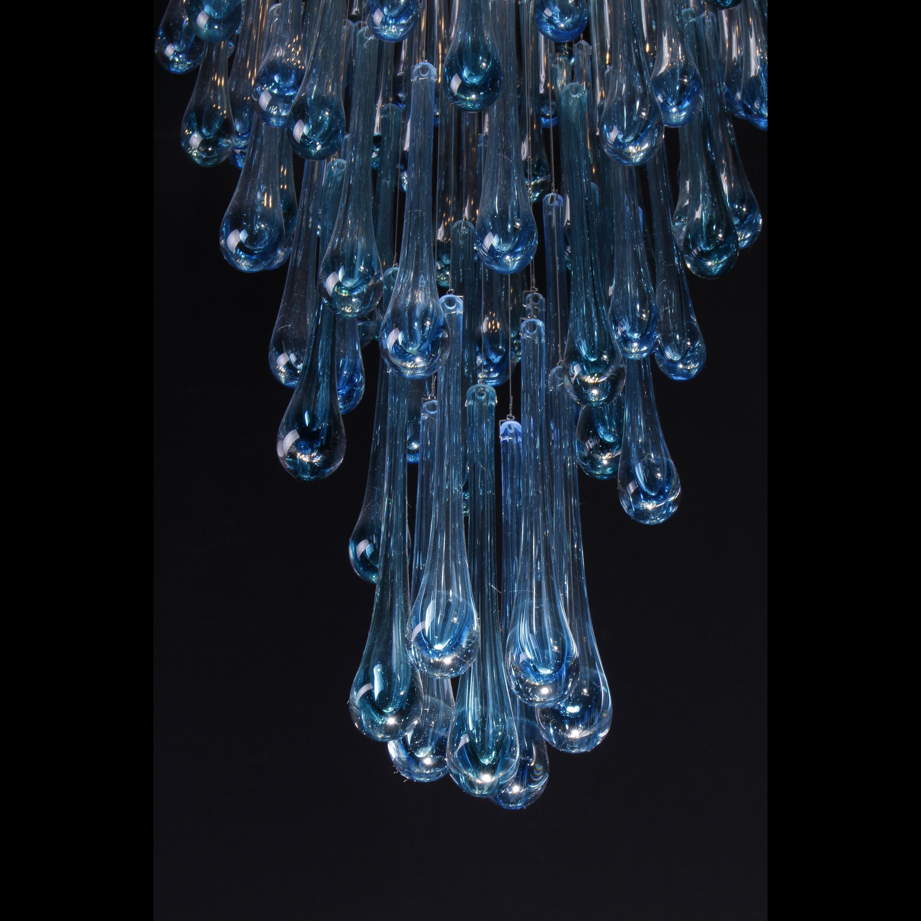 Blue Rainfall Linear Murano Glass Chandelier